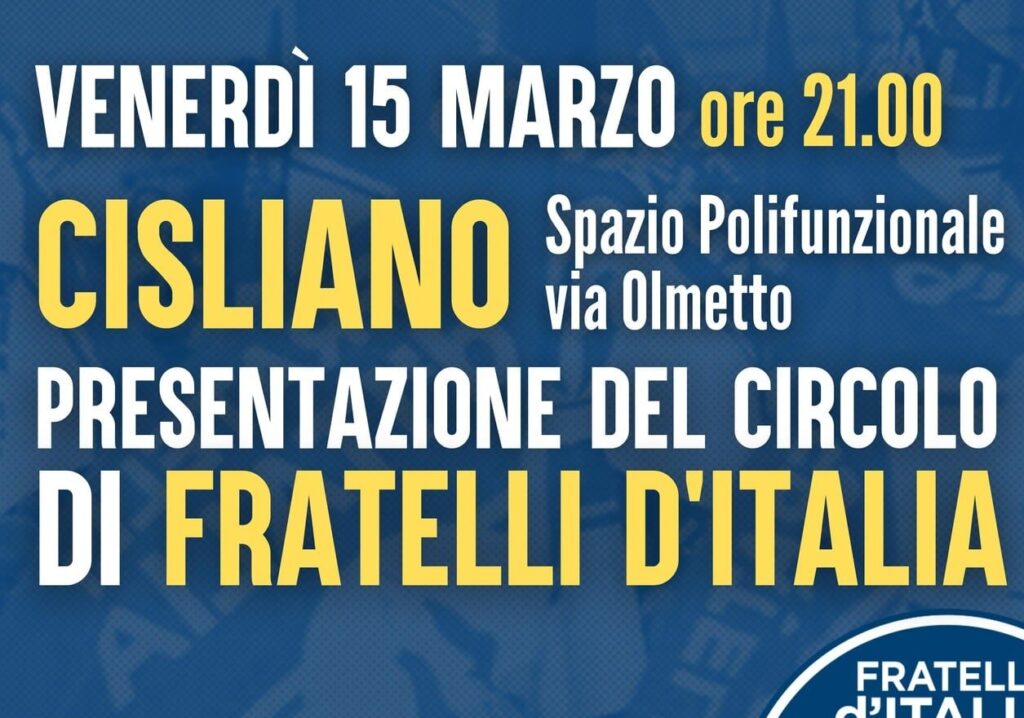 Cisliano: stasera la presentazione del circolo di Fratelli d’Italia ...